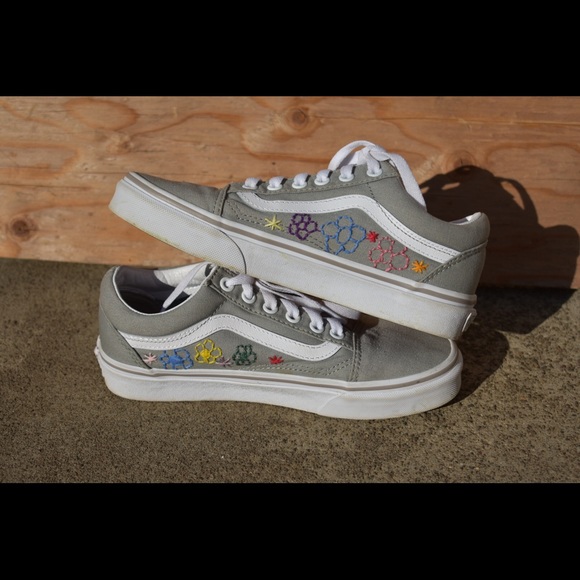 Vans | Shoes | Custom Embroidered Flower Vans | Poshmark